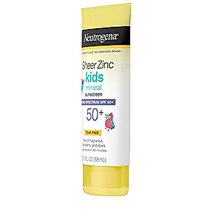 Neutrogena Kids Mineral Sunscreen Sheer Zinc Oxide Lotion, Broad Spectrum SPF 50 with UVA/UVB Protection, Water Resistant for 80 Minutes, Fragrance and Tear Free, 3 FL OZ
