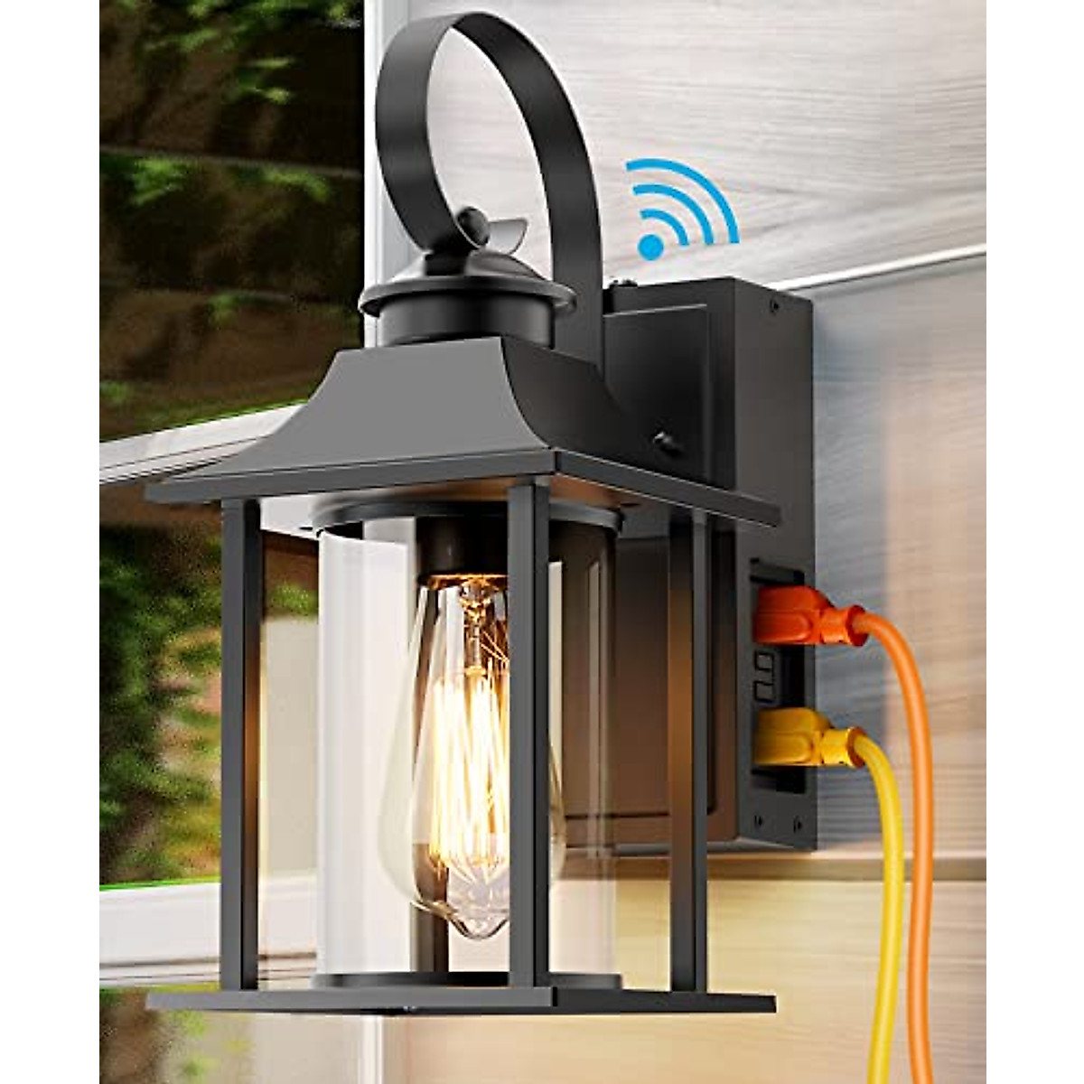 VDKK Porch Lights with GFCI Outlet,Dusk to Dawn Outdoor Light Fixture with Plug Waterproof Light Exterior Wall Mount,Anti-Rust Outside Lantern for House Garage Front(Without Bulb)