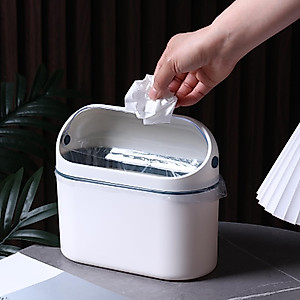 Bokon 2 Pcs Mini Trash Can with Lid Removable Tiny Wall Mounted Trash Can Mini Trash Bin with 4 Roll Thickened Trash Bags Garbage for Desktop Countertop Table Bathroom Office (White)