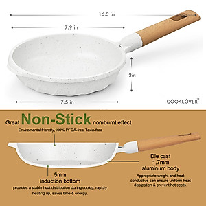 COOKLOVER Nonstick Frying Pan 100% PFOA Free Cookware Induction Skillet Stir Fry Pan (White, 7.9 inch)
