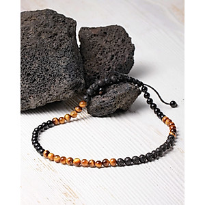 Jewever Anklet Bracelet For Women Healing Crystals Good Luck Gemstone Essential Oils Diffuser Jewelry (Tiger Eye/Lava Rock/Black Obsidian)