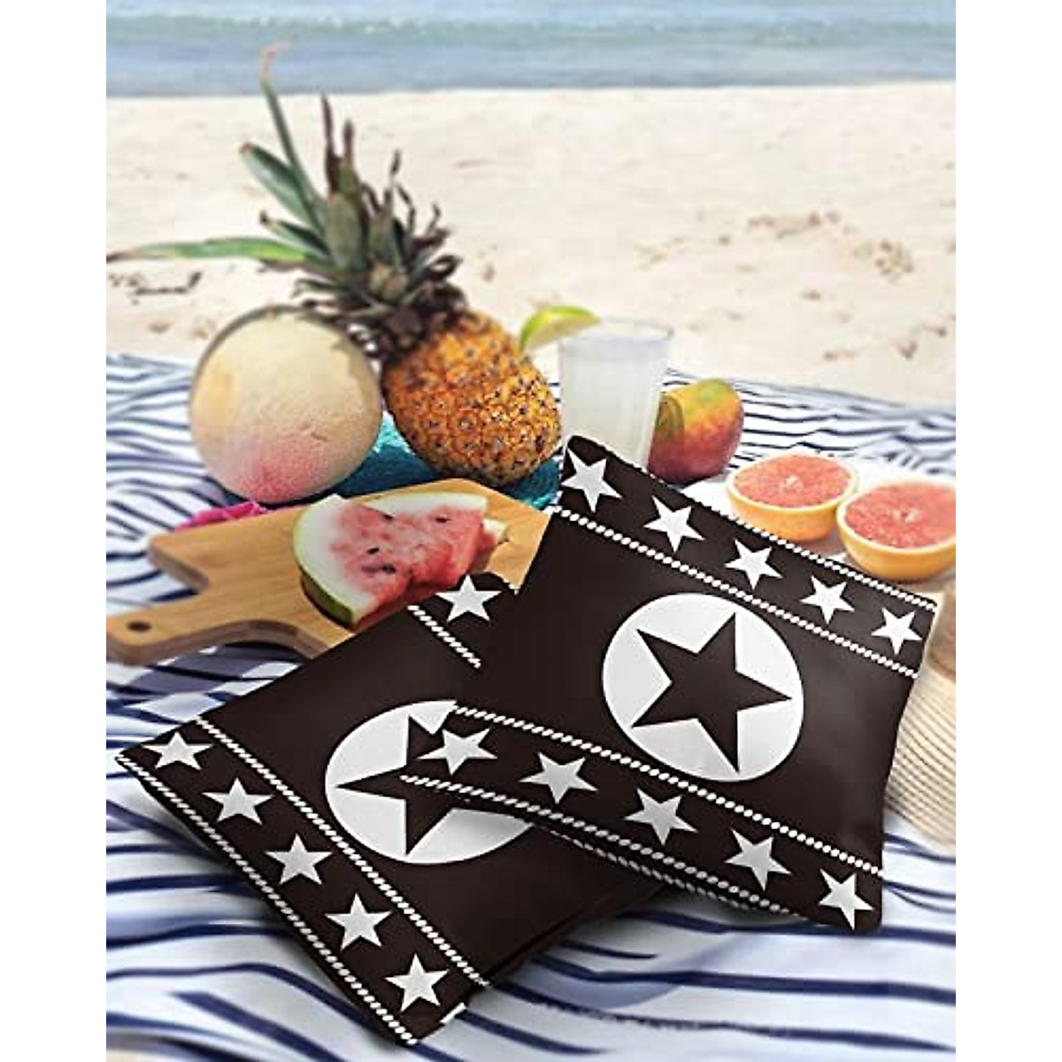 Outdoor Throw Pillow Covers Waterproof Pillow Cases 18x18in Texas Retro Western Stars Decorative Pillow Covers Square Cushion Cases for Couch Sofa Patio Garden,2 Pack Rustic Dark Brown Back