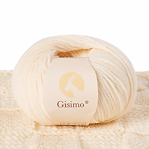 GISIMO 100% Merino Wool Yarn, 6-Ply Luxurious and Soft Yarn for Hand Knitting & Crocheting, 1.76 OZ/50g, 127 yds/116 Meters (Ivory, 1 Ball)