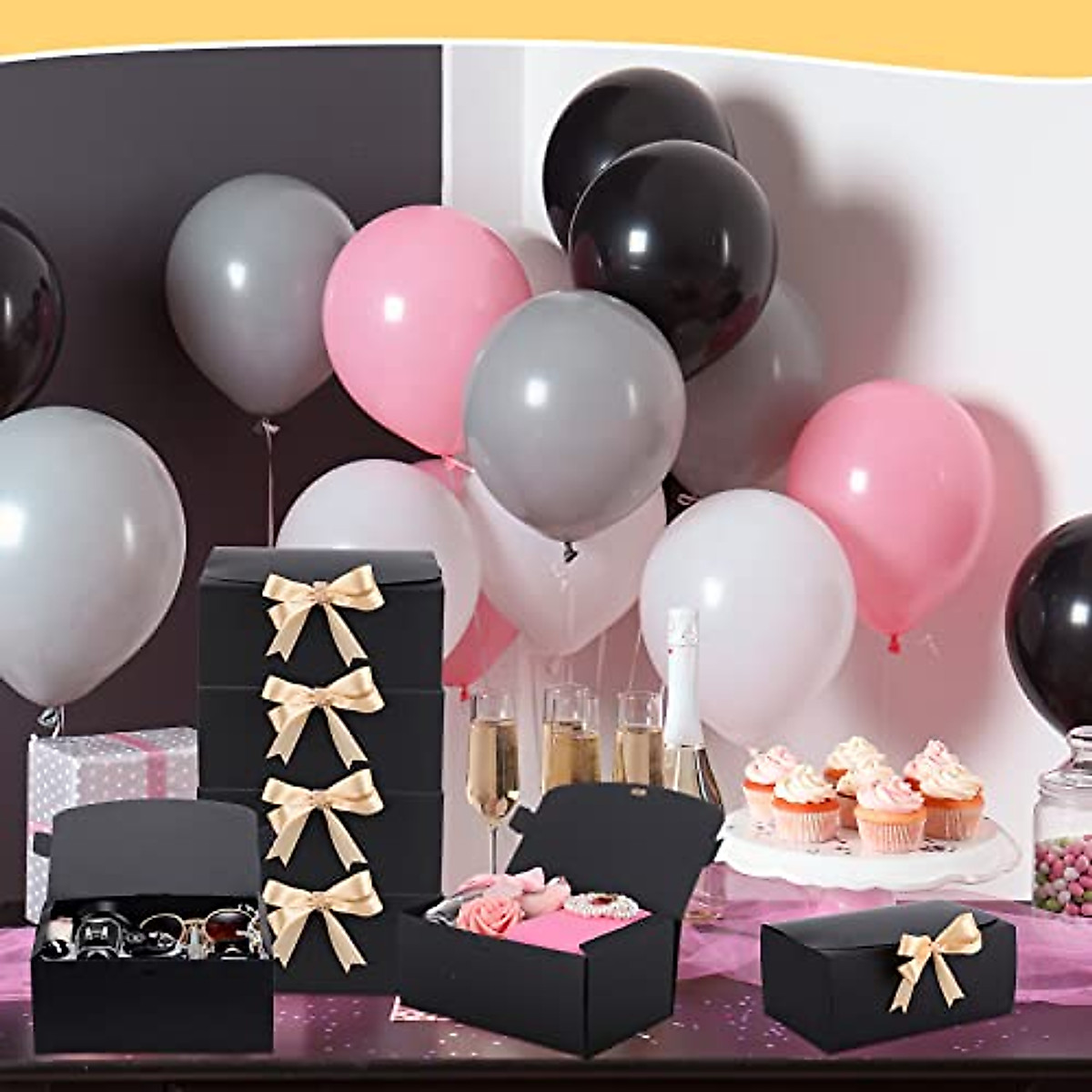 Geyee 30 Pieces 9 x 6 x 4 Inch Gift Box with Lid Wedding Bridesmaid Groomsmen Proposal Box for Present with Ribbon Bulk Craft Boxes for Halloween, Christmas, Holiday, Birthday Gift Packaging(Black)