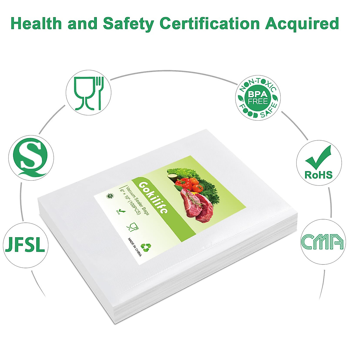 Gokilife Vacuum Sealer Bags - 100 Pint Size 6" x 10" for Food Saver, Commercial Grade PreCut Bags with BPA Free and Heavy Duty, Seal a Meal, Great for Vac Storage, Meal Prep or Sous Vide