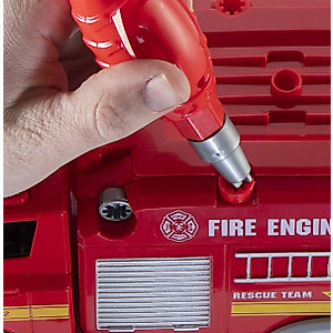 PREXTEX Take Apart Toy with Working Drill for Boys & Girls, Build Your Own Fire Truck Toy Educational Playset with Tools and Power Drill, DIY Assembly Truck with Realistic Sounds & Lights