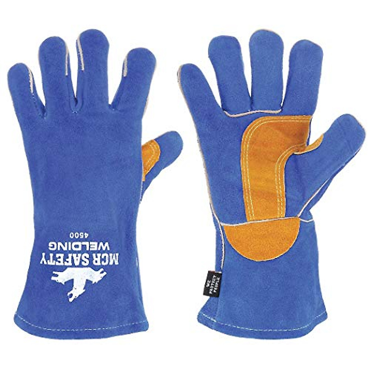 MCR Safety 13-Inch Memphis Split Cow Leather Welder Men's Gloves with Self Hemmed Cuff, Blue, Large, 1-Pair (4500-L)