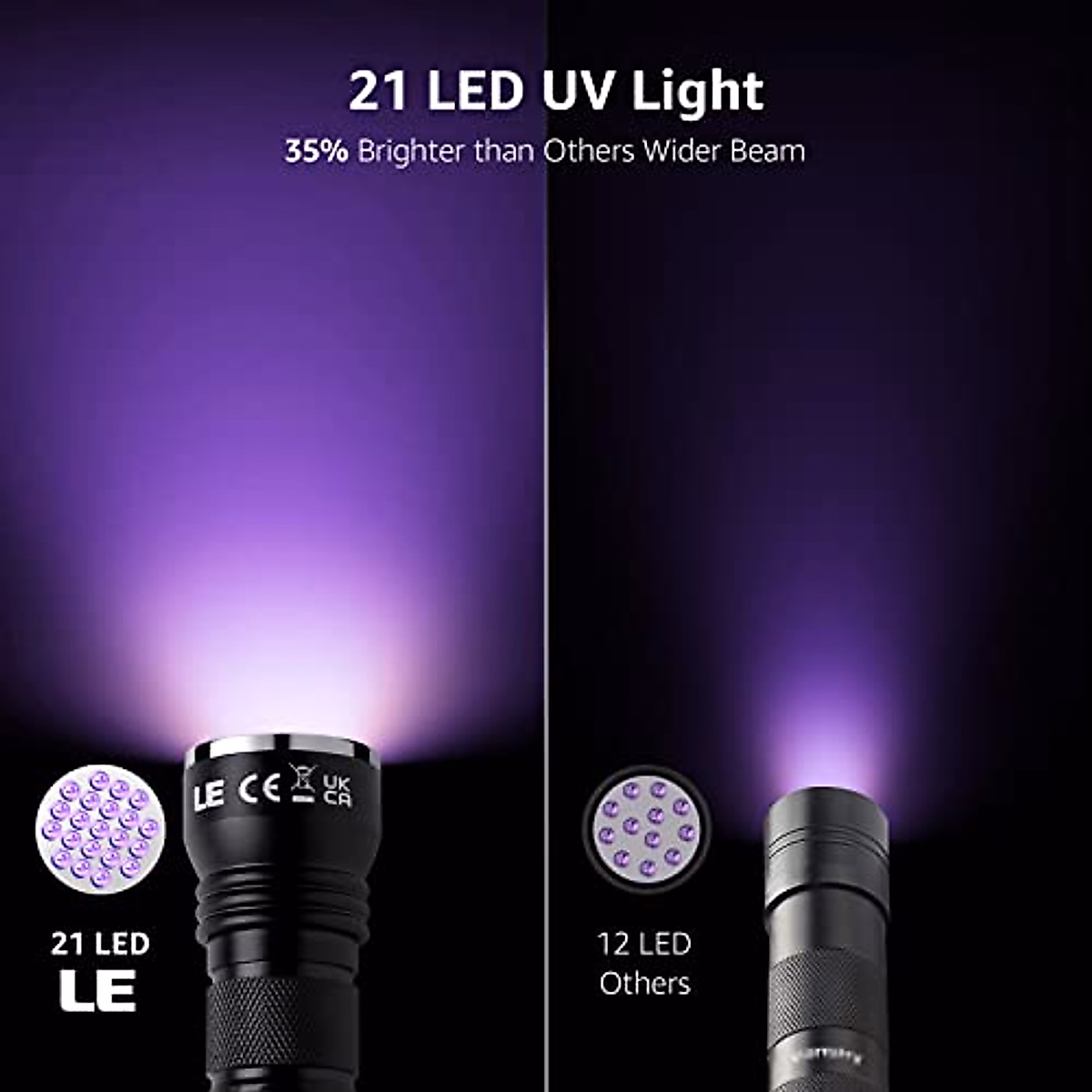 LE Black Light Flashlight, Small UV Lights with 21 LEDs, 395nm, Ultraviolet Light Detector for Invisible Ink Pens, Pet Dog Cat Urine Stain and More, AAA Batteries Included