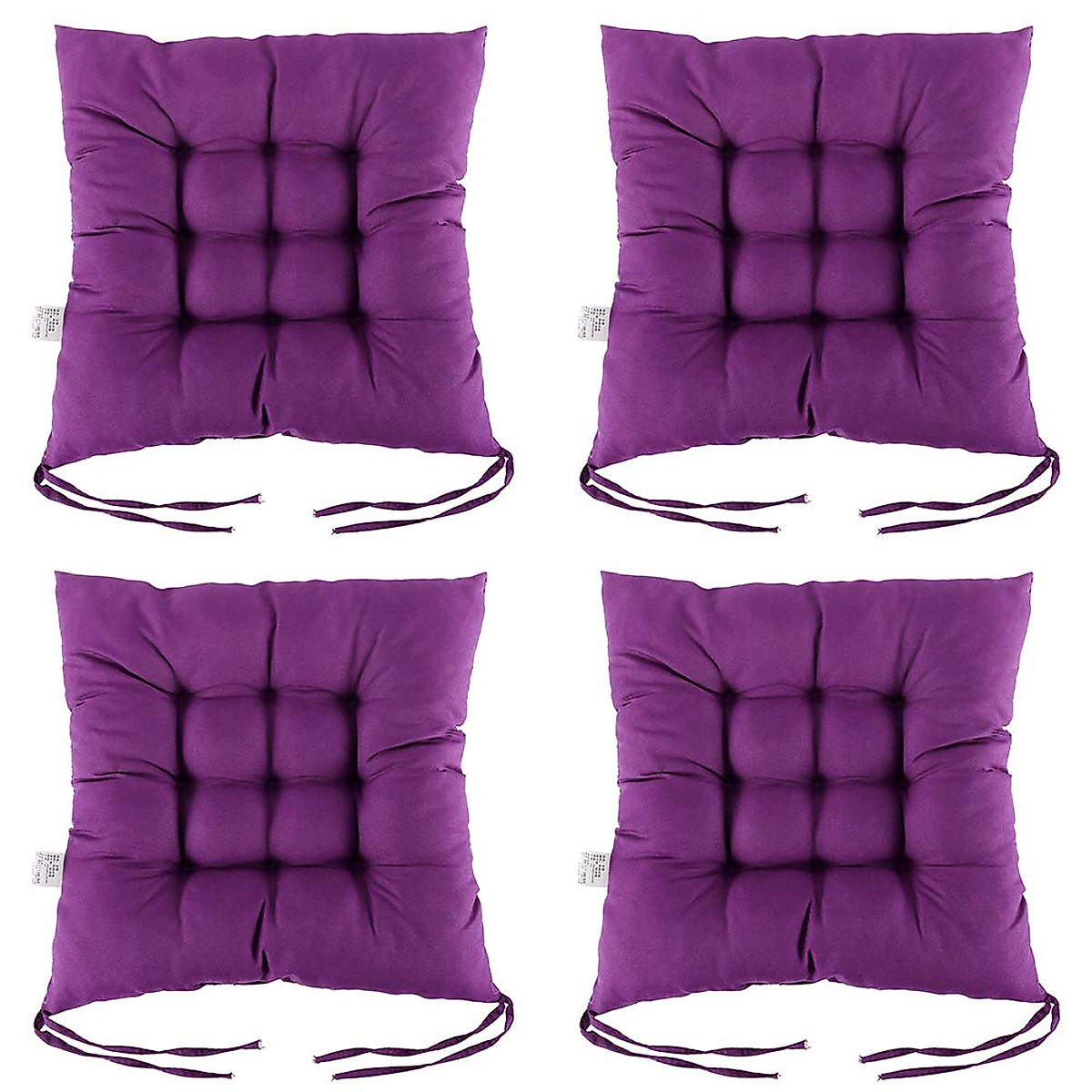 Scorpiuse Chair Pads with Ties 15"x15" Non-Slip Soft Seat Cushions Set of 4 Breathable Pearl Cotton Filling Seat Cushion for Dining Living Room Kitchen Office Chair Den (15" x 15", Purple)