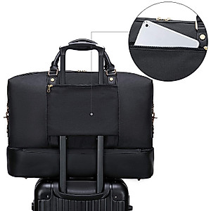 Weekender Overnight Bag Oversized Travel Duffel for Men and Women Carry On Tote Shoe Compartment (Black D)