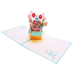 iGifts And Cards Happy 50th Blue Birthday Party Box 3D Pop Up Greeting Card – Fifty, Awesome, Balloons, Presents, Unique, Congrats, Celebration, Feliz Cumpleaños, Fun