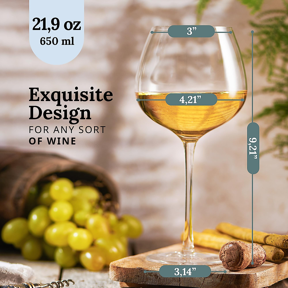 Wine Glasses Set of 4 – 22oz Elegant Wine Glass Gift Set – Modern Long Stem Crystal Wine Glasses for White & Red Wine – Hand Blown Lead-Free White Wine Glass Set for Restaurant & Home Bar Use