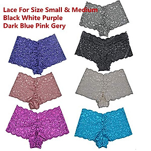 Delcroix 7 Pack Lace Boyshort Panties for Women Breathable Soft Underwear Panty Size XL, Assorted Different Lace Pattern