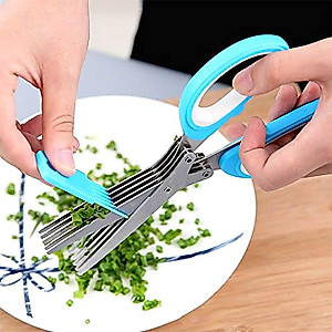 2PCS Stainless Steel Herb Scissors with 5 Blades, Multipurpose Kitchen Cutting Shearring Mincer Tool with Cleaning Comb, Ideal Garden Gadgets for Shredding Vegetables, Paper, Basil, Parsley, Cilantro
