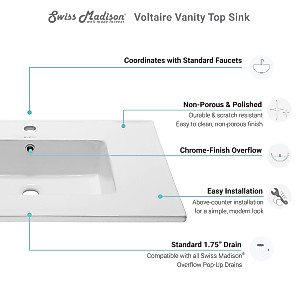 Swiss Madison Well Made Forever SM-VT328 Voltaire Vanity Top Sink, Glossy White