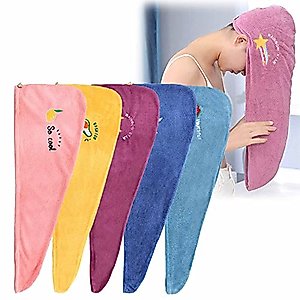 Ladies Quick Dry Towel, Super Absorbent Coral Velvet Ladies Towel Set, Soft Hair Drying Towel with Embroidery, with Embroidery, Suitable for Children and Ladies (5pcs)