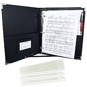 MSP Professional 3 Rings Portfolio Organizer, Music Choral Folder with, Handle, Detachable Strap and Bonus item: Plastic Strip Magazine Holders- Black (MSP-210S - 9.5" x 12.5")