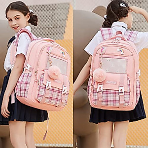 AO ALI VICTORY Girls Backpack 15.6 Inch Laptop School Bag Cute Kids Elementary College Backpacks Large Bookbags for Teen Girl Women Students Anti Theft Travel Daypack- Pink