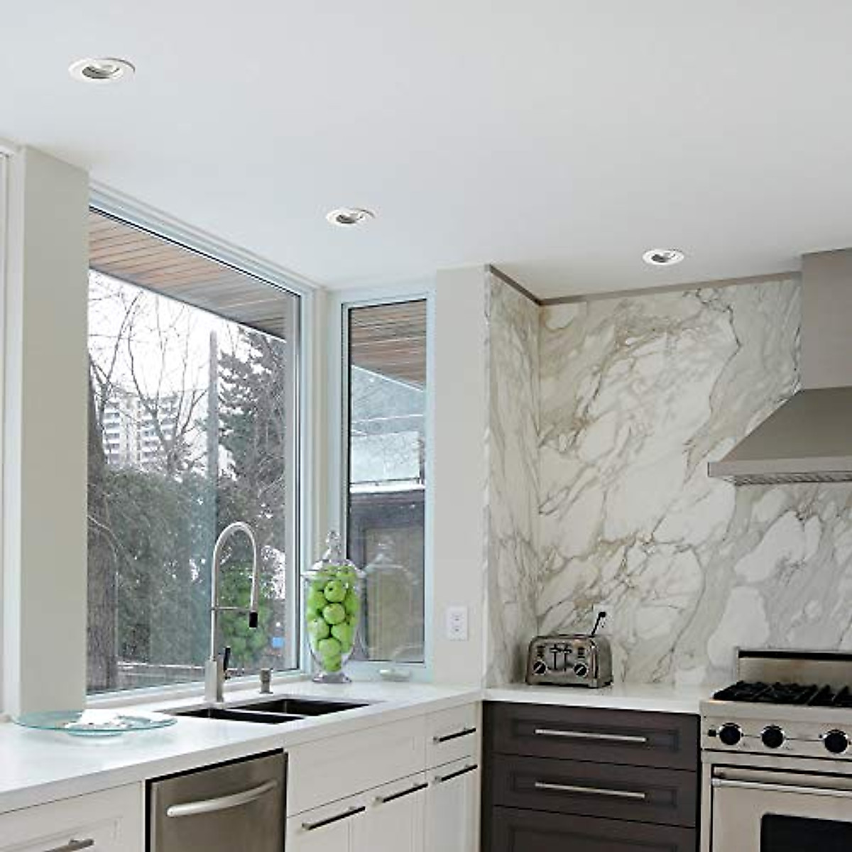 3" LED IC Rated Swivel Baffle Recessed Lighting Kit, White Finish, Energy Star Certified, CEC Title 20 & 24 Compliant, Easy Install Push-N-Click Clips, Bulb Included, 3.25" Hole Size,91198