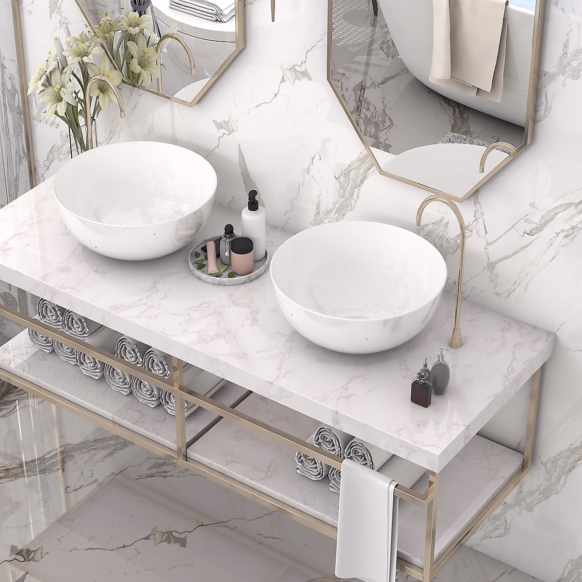 Docoper Marble Wallpaper White Peel and Stick Wallpaper Self Adhesive Removable 15.7”x78.7” Granite Contact Paper for Countertops Waterproof Drawer Liner Countertops Cabinet Bedroom Renter Friendly