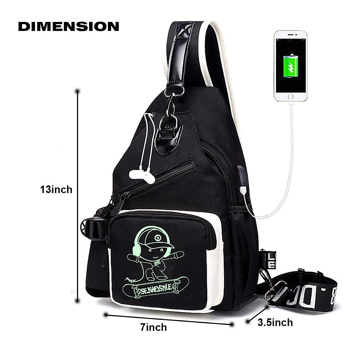 Casual Sling Bag for Women Men, Small Chest Pack for Travel Sport College School (Skateboard)