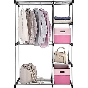 FLOYINM Wardrobe Steel Tube Cloth Wardrobe Clothes Storage Wire Shelf Closet Organizer 2-Tier Easy to Assemble
