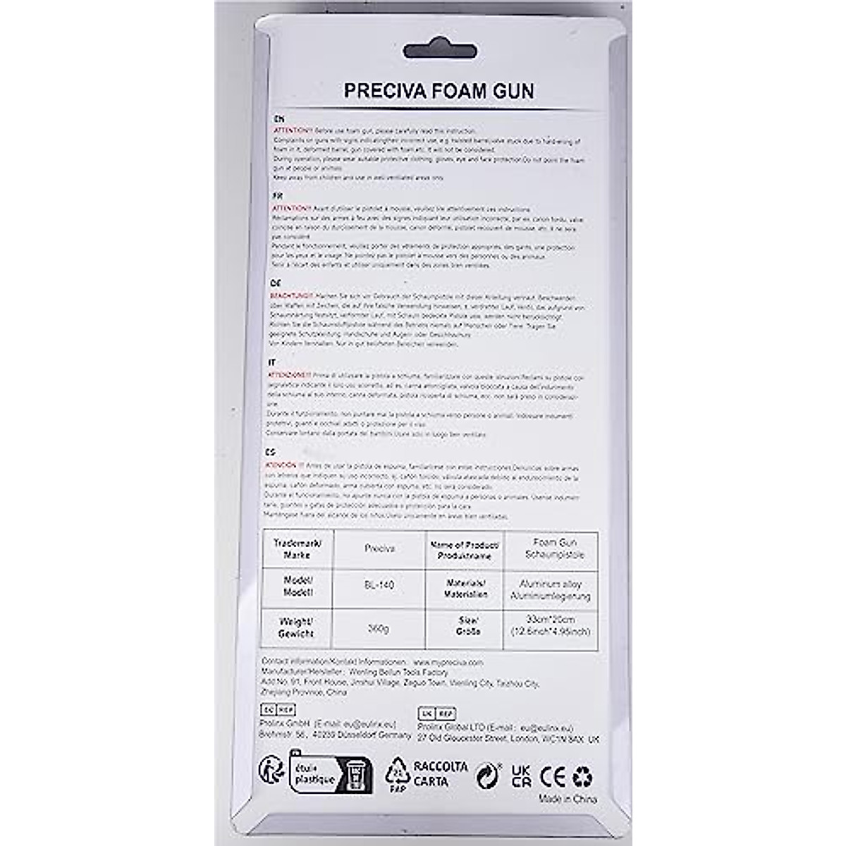 Foam Gun, Preciva Professional Foaming Gun Heavy Duty PU Expanding Foam Gun Spray Application Applicator Caulking Gun (Red)