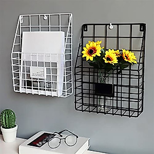 EYHLKM Storage Basket Metal Newspaper Rack Bookshelf Wall Mounted Office Iron Grid Wall-Mounted (Color : E, Size : 1)
