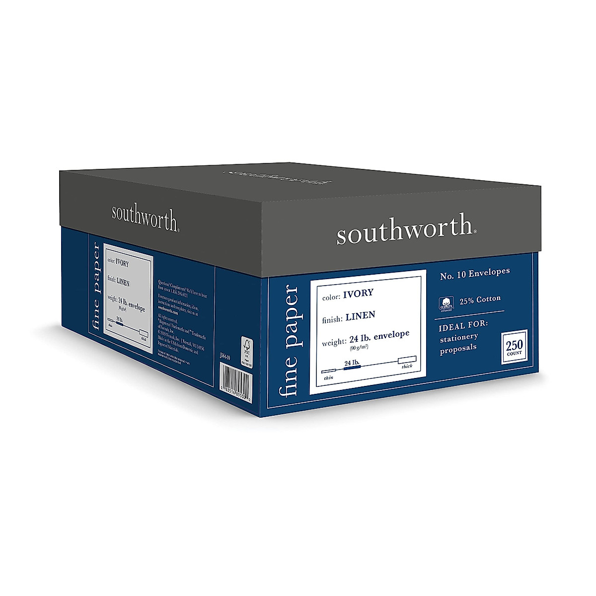 Southworth J56410 25% Cotton #10 Envelope Ivory 24 lbs. Linen 250/Box FSC