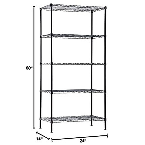 Wire Shelving Unit Metal Shelf Organizer Heavy Duty Wire Rack Storage Unit Rack Utility for Bathroom Office Kitchen (Black, 14" D x 24" W x 60" H)