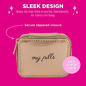 Miamica Zippered “My Pills” Pill Case with 8-Day Removable Plastic Medicine Organizer, Rose Gold, 3.5” L x 2.75” W x 1.25” H – Keep Your Vitamins and Pills Organized – Compact and Sleek Pill Box