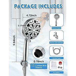 Shower Head,GUOYULJU Shower Heads with Handheld Spray Combo 10 Spray Modes,59Inch Hose,Shower Head with Handheld Adjustable Bracket,Built in Power Wash for bathroom,Tub & Pets,Water Efficient,Chrome