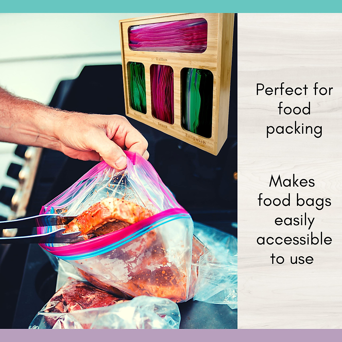 H&H Commerce LLC - Plastic Bag Organizer , Bamboo Sandwich Bag Organizer for Kitchen , Fits Major Brands - Trade Cardboard Boxes for a Neat Kitchen