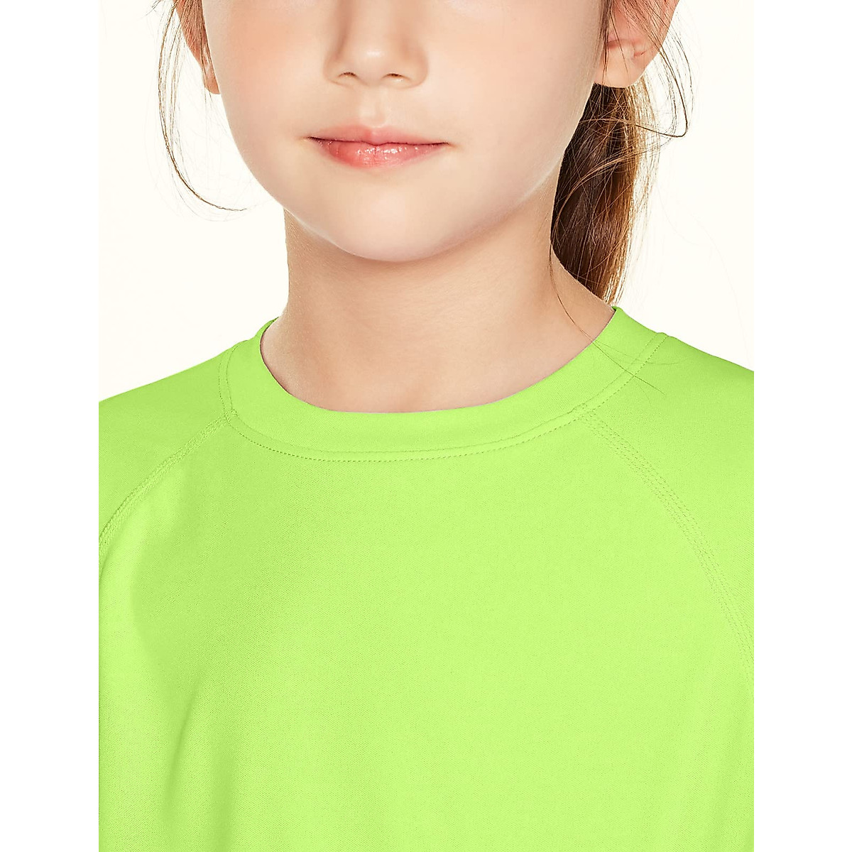 TSLA Youth Kids UPF 50+ Short Sleeve, Aqua Water Swimsuit Top, UV/SPF Surf Swim Shirt, Swim Shirt Lime, 8