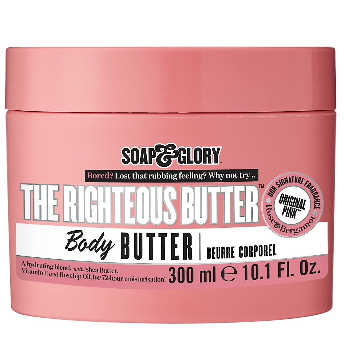 Soap & Glory The Righteous Moisturizing Body Butter - Hydrating Body Moisturizer for Dry Skin with Shea Butter, Vitamin E & Rosehip Seed Oil - Rich Body Cream for Women & Men (300ml)