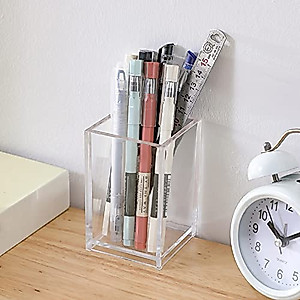 2 Pack Acrylic Pen Holder Makeup Brush Holder Clear Pencil Makeup Brush Storage Organizer Cup for Office Acrylic Desk Accessories Dorm Bathroom Supplies