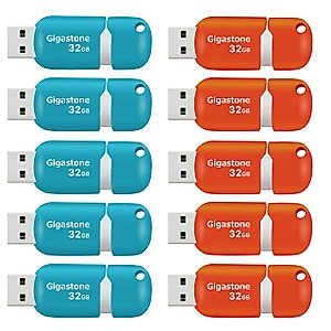 Gigastone V10 16GB 10-Pack USB 2.0 Flash Drive Thumb Drive Memory Stick Pen Drive Capless Retractable Design (Blue&Orange)