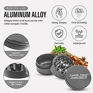 Santa Cruz Shredder Metal Herb Grinder Knurled Top for Stronger Grip 3-Piece Large 2.7" (Grey)