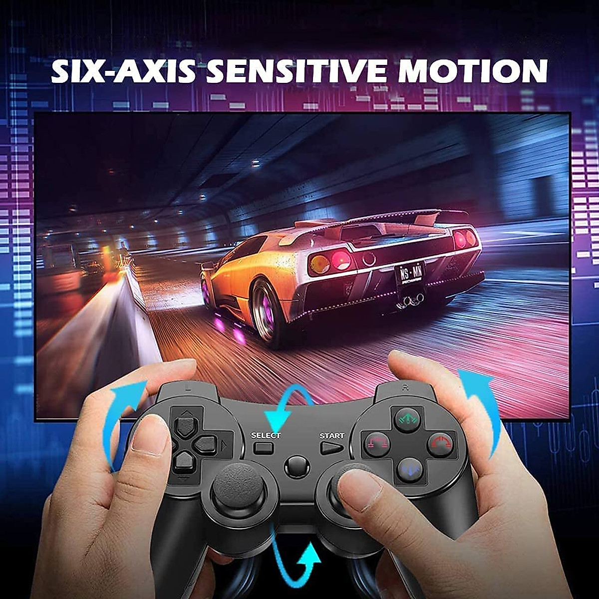 Rzzhgzq 2 Pack PS3 Wireless Controller Playstation 3 Controller Wireless Bluetooth Gamepad with USB Charger Cable for PS3 Console (Black+White)