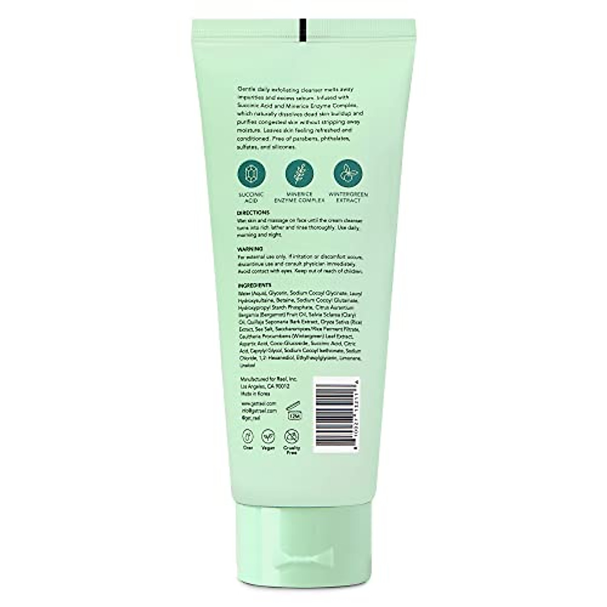 Rael Face Wash, Miracle Clear Exfoliating Cleanser - Face Cleanser for Oily and Acne Prone Skin, Gentle Facial Cleanser, Hydrating, w/Succinic Acid & Minerice, Vegan, Cruelty Free (5.1 fl. oz)
