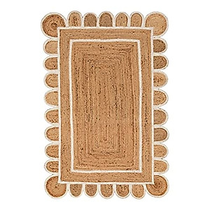 PATEL EXPORTS 4x6, 5x8, 6x9 Natural Jute Scalloped Rug, Bohemian Scallop Rug, Boho Decor Rug, Area Rug, Handwoven Jute Rug, Custom Rug, Decorative Rug (5x8 Scalloped Rug)