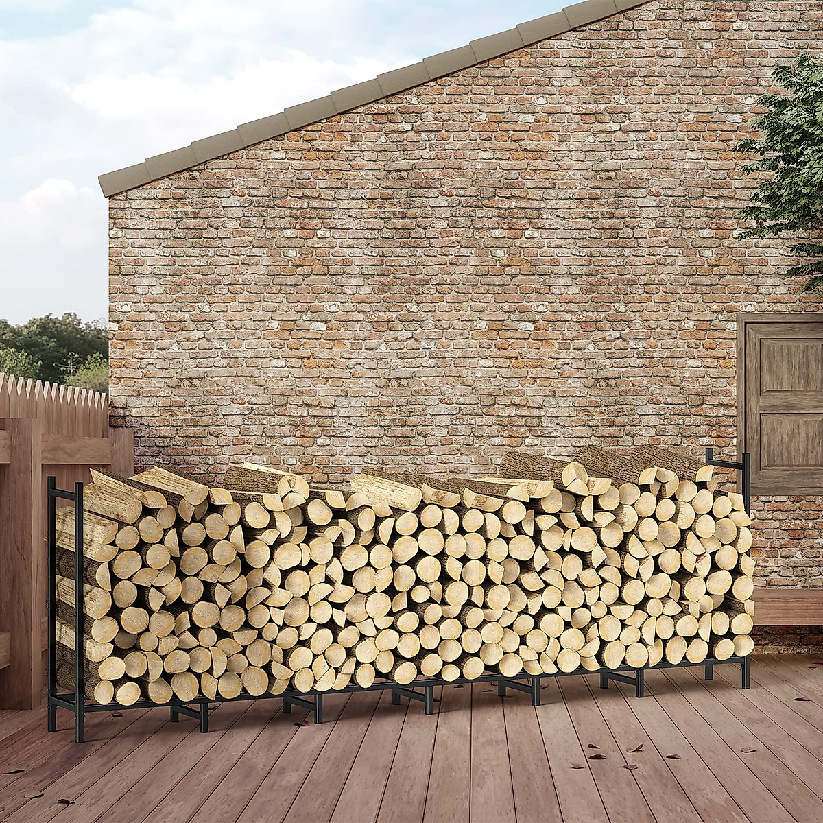 LIANTRAL Firewood Rack Outdoor 8-ft Heavy Duty Firewood Rack Stand Log Holder Fireplace Wood Storage Stacker Outside