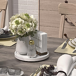 White Lazy Susan Organizer for Table Cabinet, 9 inch Bamboo Kitchen Countertop Organizer for Salt Olive Oil and Pepper Counter Sink Trays Wooden Turntable for Spice Soap Bottles Dining Room Decor