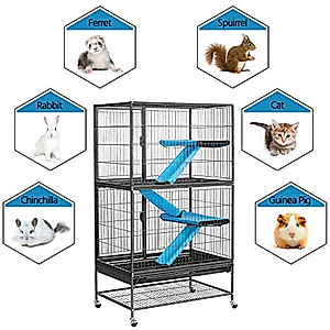 Yaheetech Rolling 2-Story Ferret Cage Small Animal Cage for Chinchilla Adult Rats Metal Critter Nation Cage w/ 2 Removable Ramps/Platforms Black