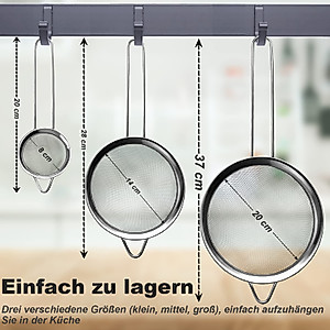 Anaeat Fine Mesh Strainers - Premium Stainless Steel Colander Sieve Sifters, with Durable Mesh and Sturdy Handle, Excellent for Sifting Dry ingredients, Flour, Pastas, Rice, Tea (3.15"+5.5"+7.87")