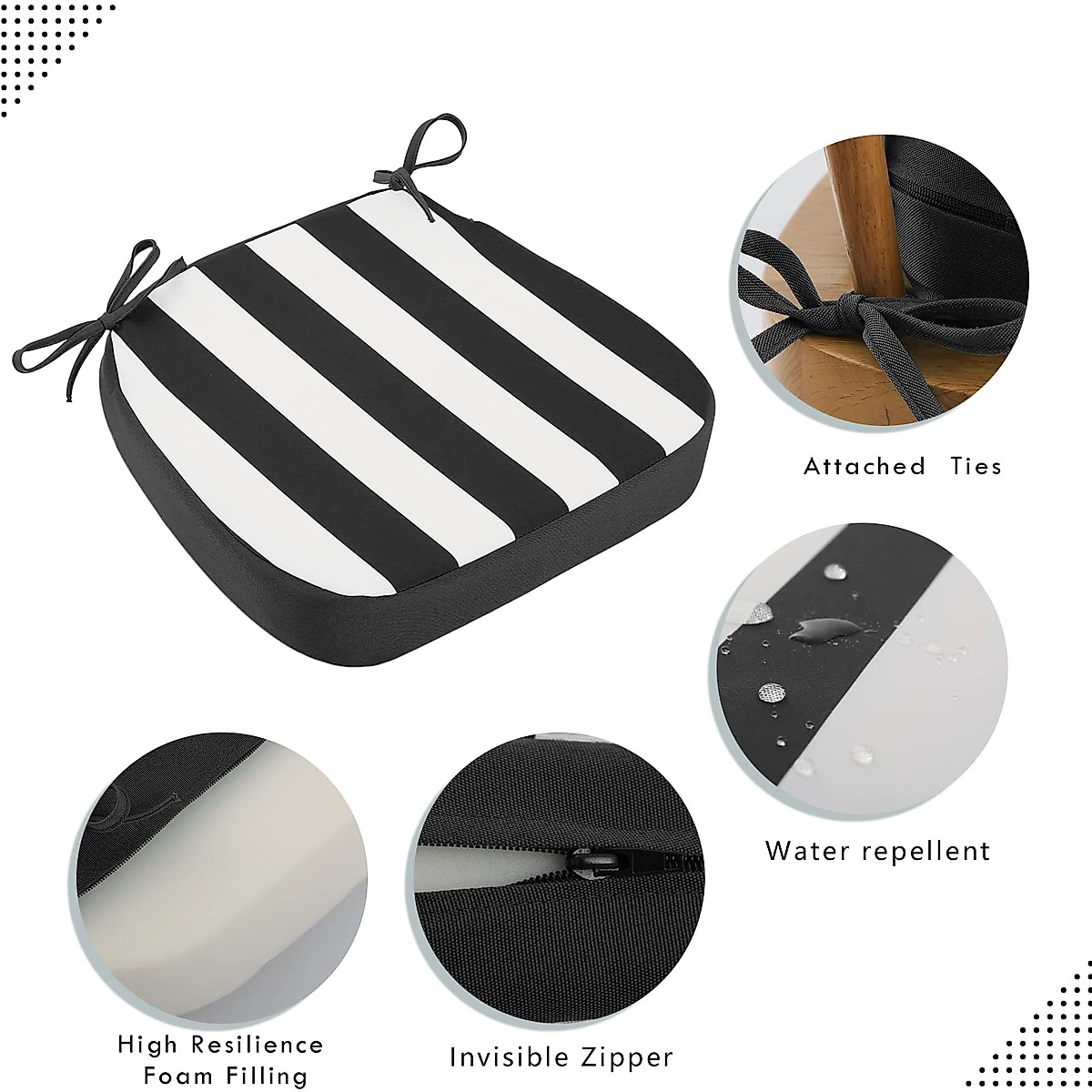 idee-home Outdoor Chair Cushions Set, Thick Outdoor Seat Cushion Waterproof Patio Furniture with Ties, Dining Indoor Chair Pads