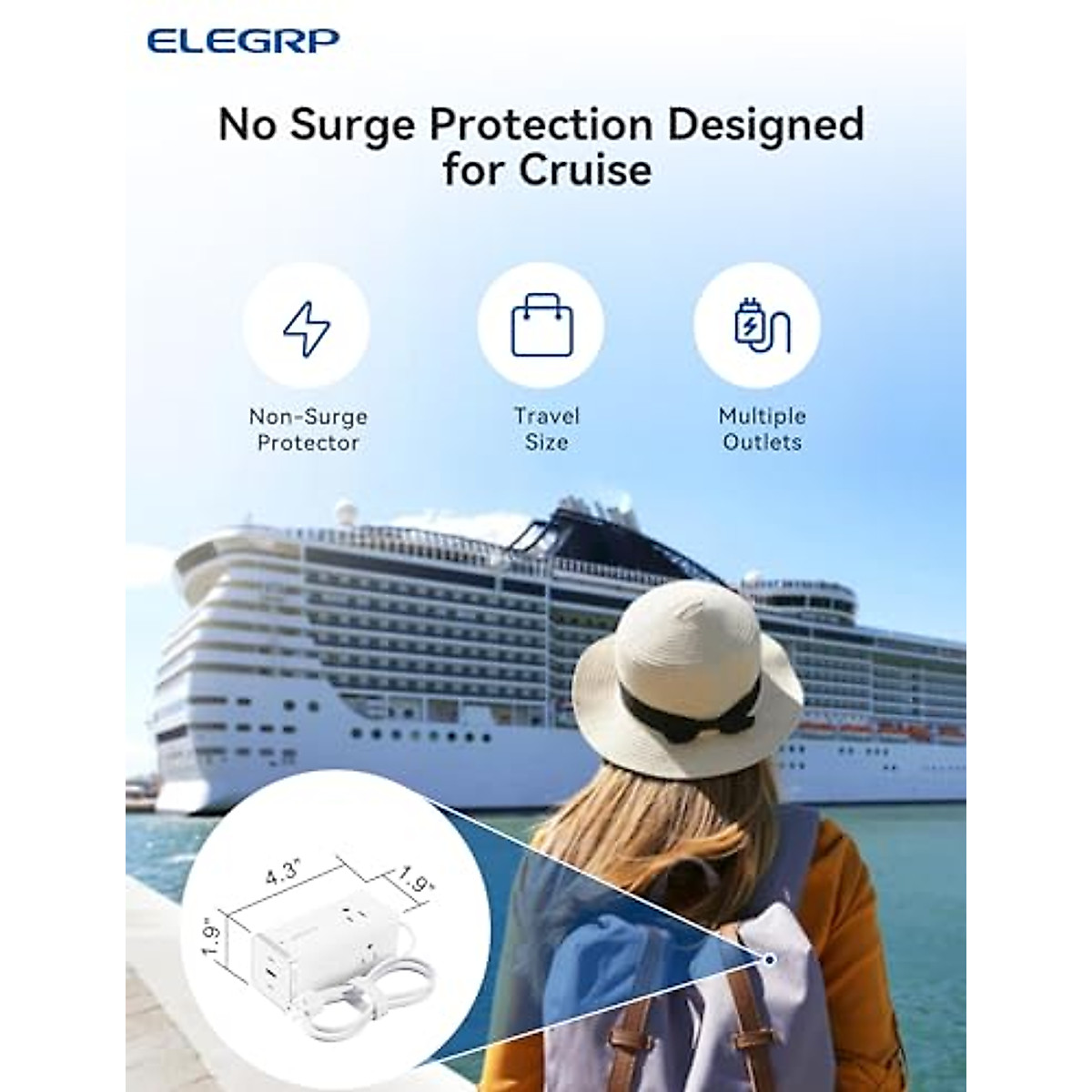 ELEGRP Travel Power Strip with 65W USB C, 3 Outlets 3 USB(2 USB-C), 5ft Extension Cord with 3 Widely Spaced Outlets, 65W USB C Fast Charging Compatible with MacBook, Travel Hotel Cruise Essentials