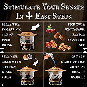 COOPER STAMP Cocktail Smoker Kit - Old-Fashioned Drink Smoker with Torch - 4 Kinds of Wood Chips - Gift for Whiskey/Bourbon Lover, Men, Father, Husband - Butane not Included