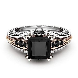 925 Sterling Silver Black Onyx and White Diamond Women's Diamond Ring Engagement Ring Stone Promise Teardrop Halo Bridal Ring