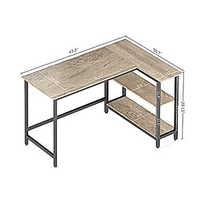 WOODYNLUX L Shaped Computer Desk - 43 Inch Home Office Desk with Shelf, Gaming Desk Corner Table for Work, Writing and Study, Space-Saving, Gray